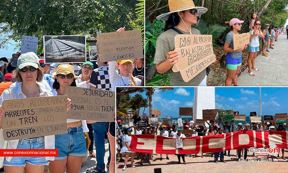 Protestan con cadena humana por obras del Tren Maya en el tramo 5